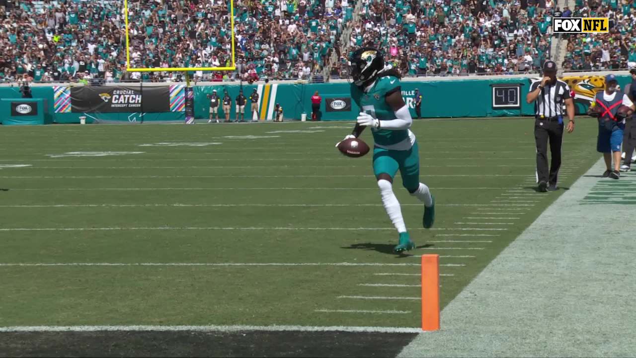 Jacksonville Jaguars wide receiver Brian Thomas Jr. is left all alone to snag his first ...