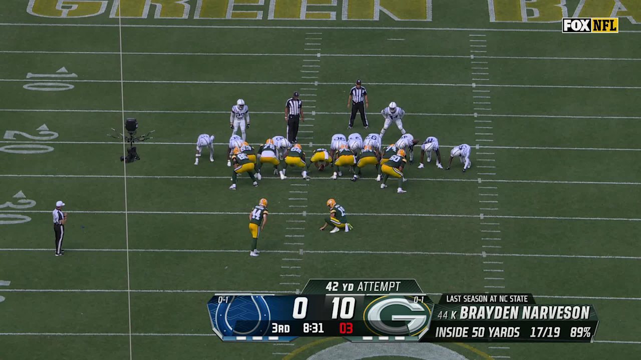 Green Bay Packers kicker Brayden Narveson bangs 42-yard field goal ...