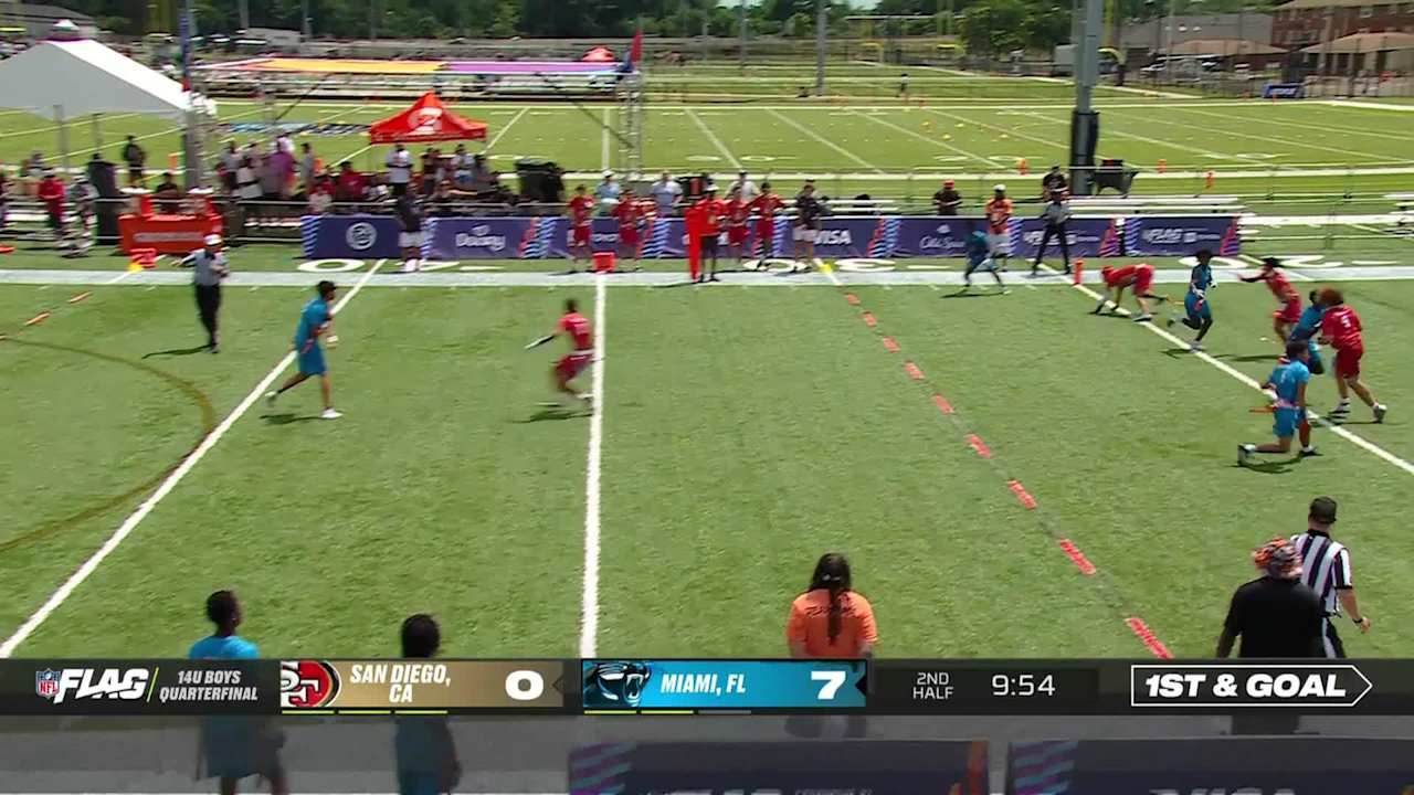 MIA FLAG 14U Panthers rusher Toriando Newkirk Jr. dive to end zone ...