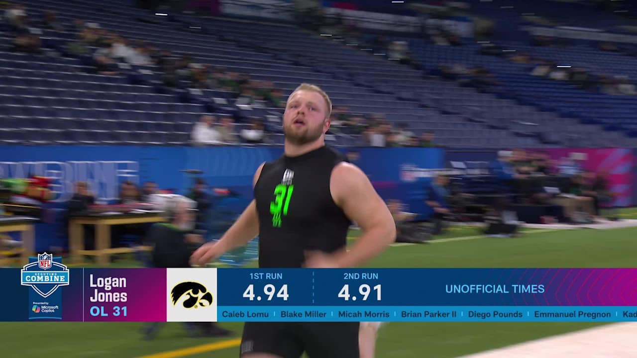 Center Logan Jones runs official 4.90-second 40-yard dash at 2026 combine