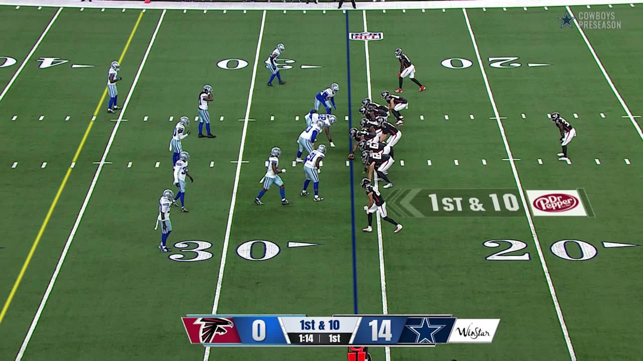 Atlanta Falcons quarterback Easton Stick lofts pass to wide receiver ...