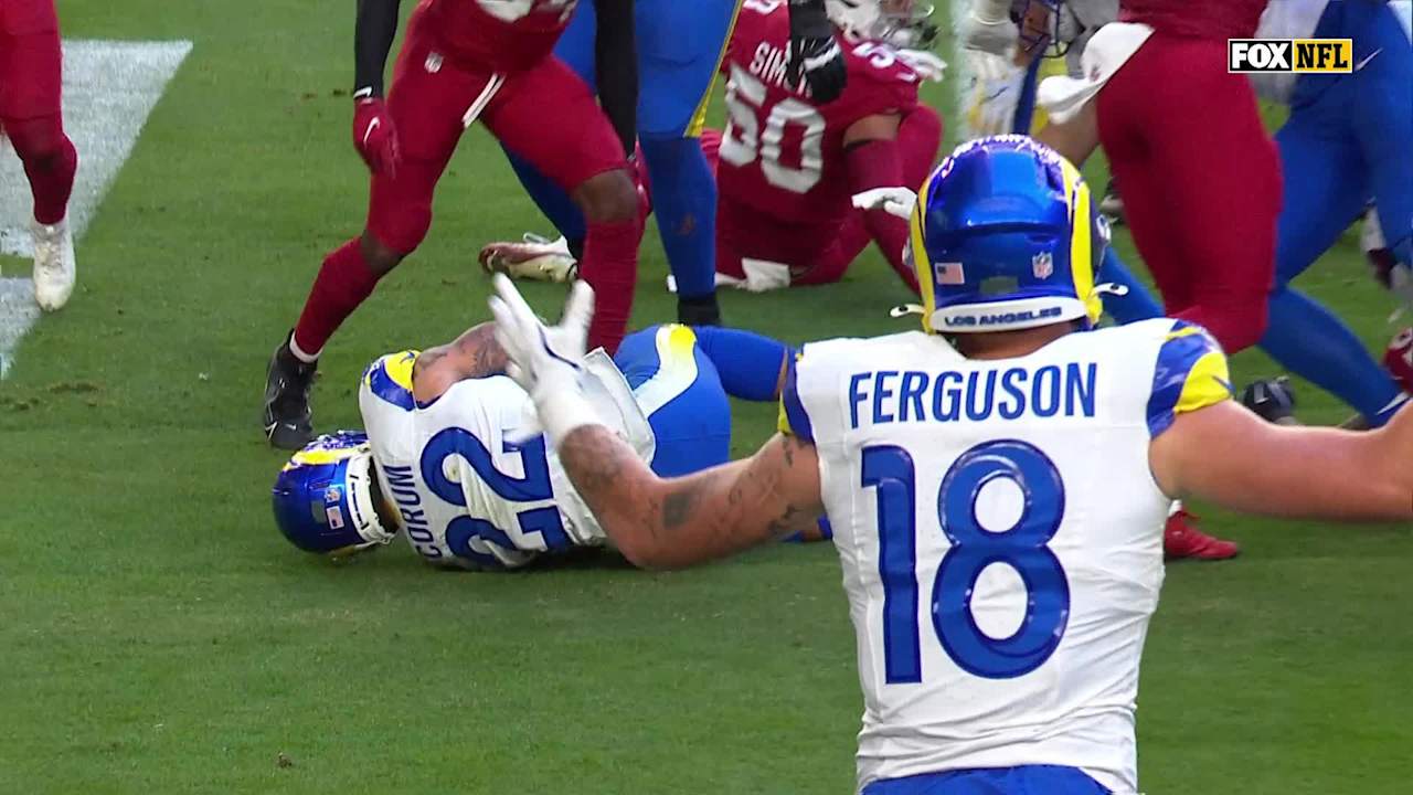 Los Angeles Rams running back Blake Corum flexes following 2-yard ...