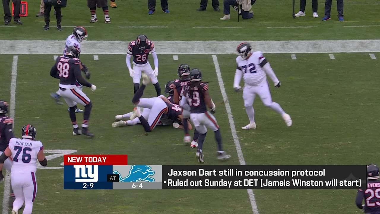 New York Giants quarterback Jaxson Dart out (concussion) vs Detroit ...