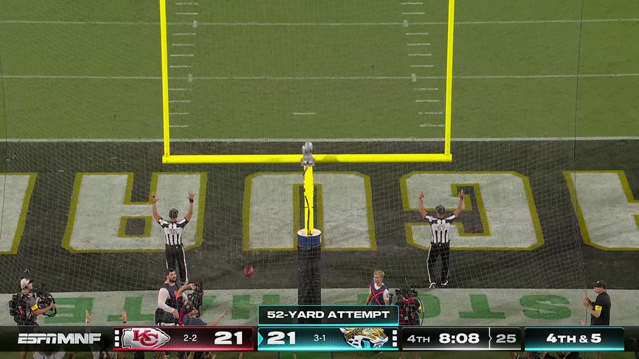 Jacksonville Jaguars kicker Cam Little's 52-yard field goal attempt ...