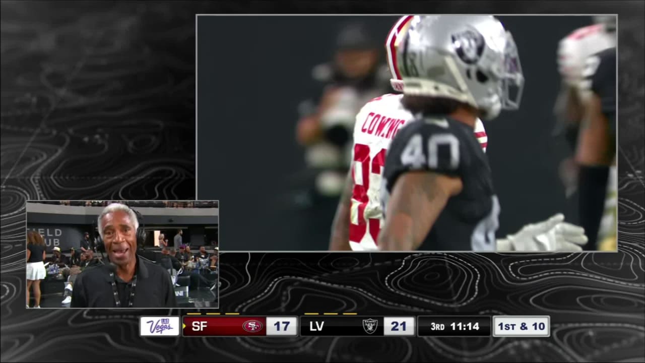 San Francisco 49ers rookie wide receiver Jacob Cowing reaches upstairs ...