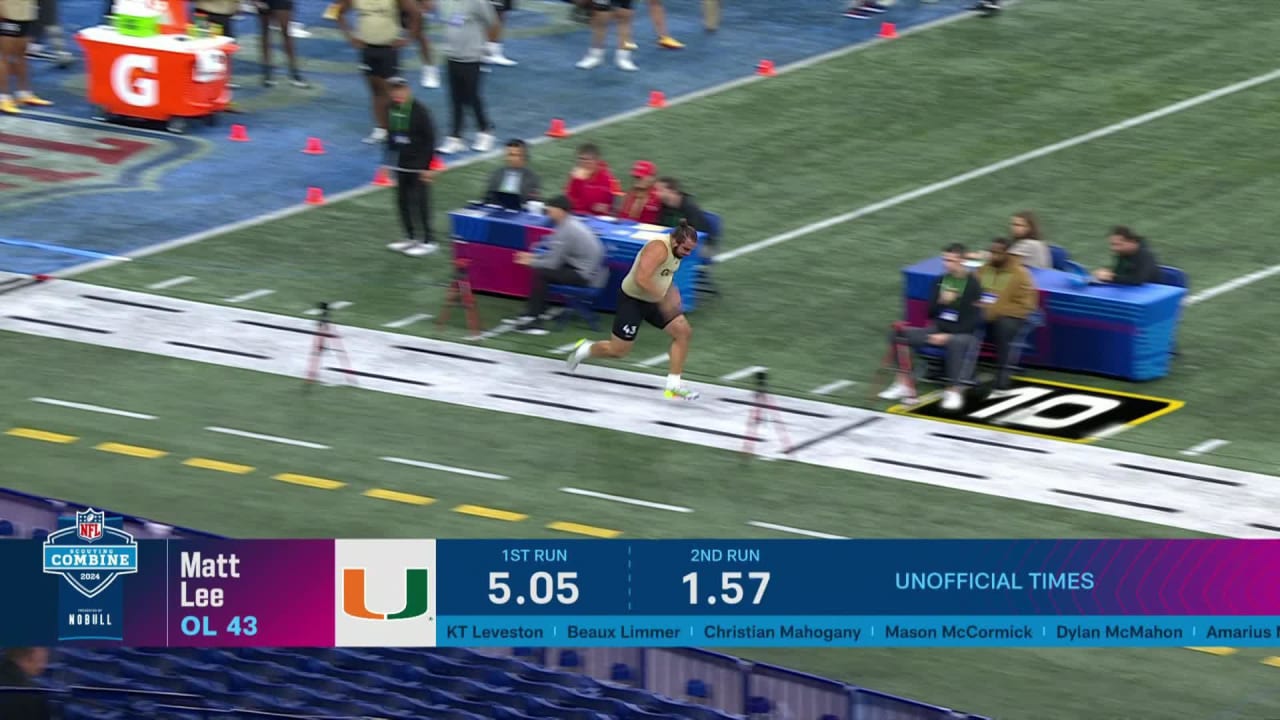 Center Matt Lee runs official 5.03-second 40-yard dash at 2024 combine