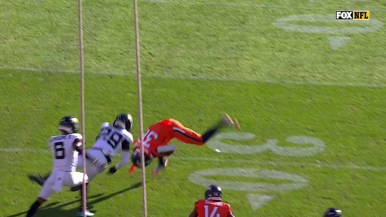 Denver Broncos running back Jaleel McLaughlin's 16-yard rush ends with ...